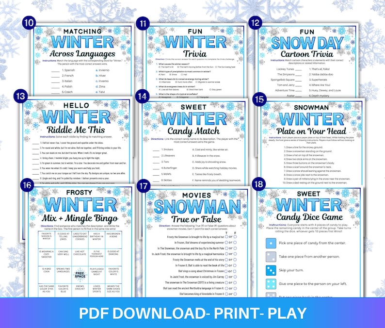 Winter Games Bundle, Winter Party Games, Winter Family Games, Winter ...
