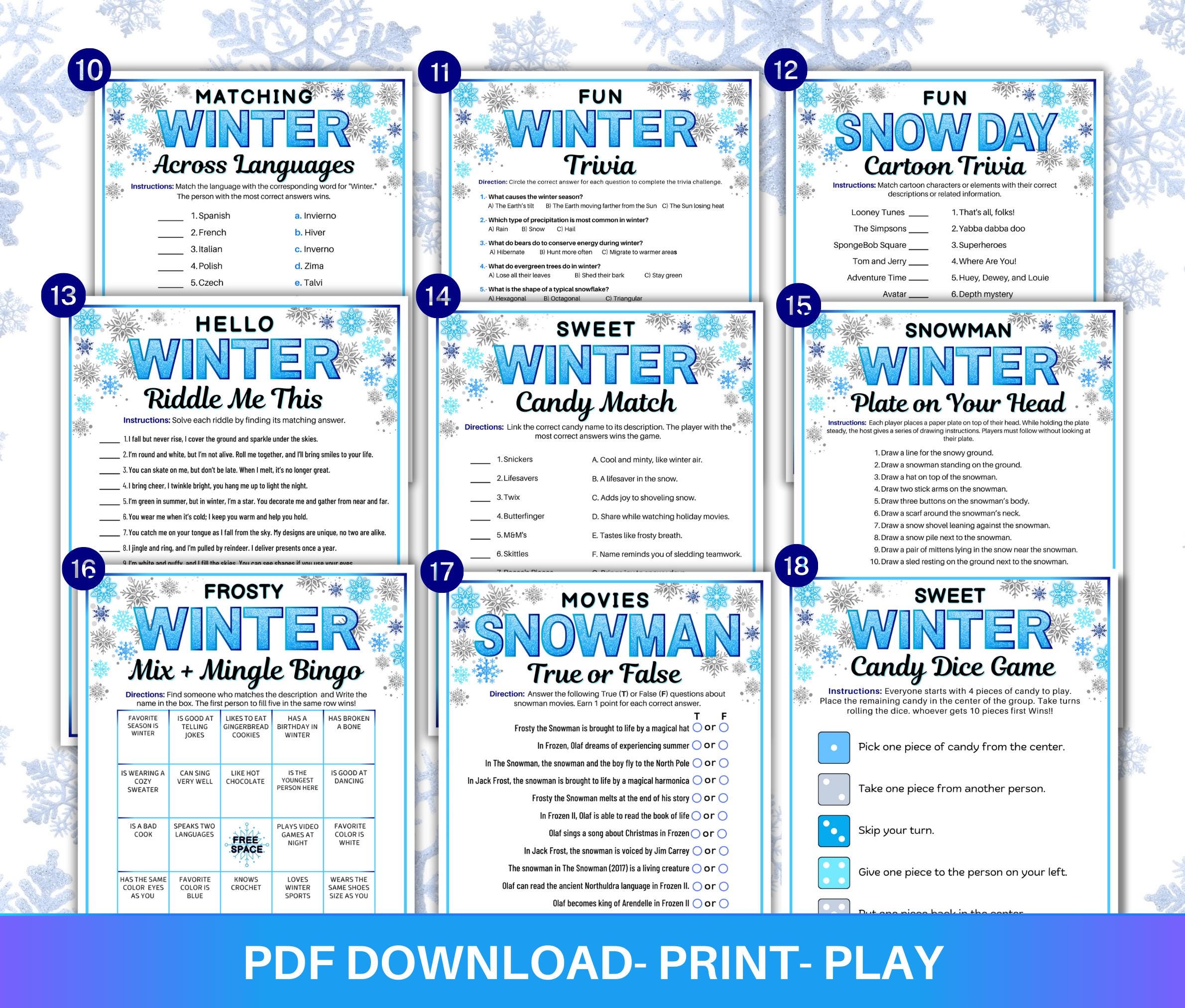 Winter Games MEGA Bundle: 60 Printable Party Activities & Snow Day ...
