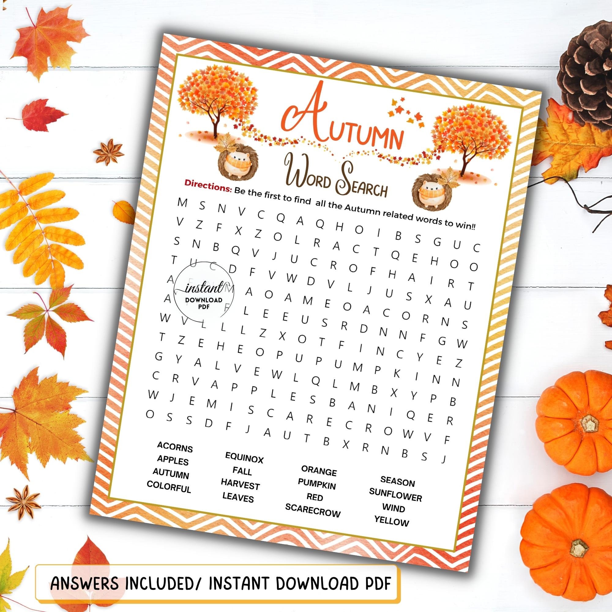 Autumn Word Search Printable Autumn Party Games Fall Time - Etsy