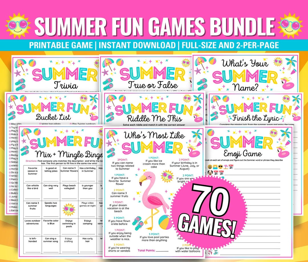 Summer Fun Games Bundle, Summer Party Games, Summer Family Reunion ...