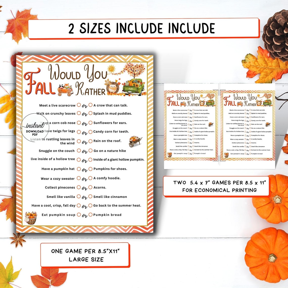Fall Would You Rather, Autumn Printable Game, Fall Party Game, Fun Fall ...