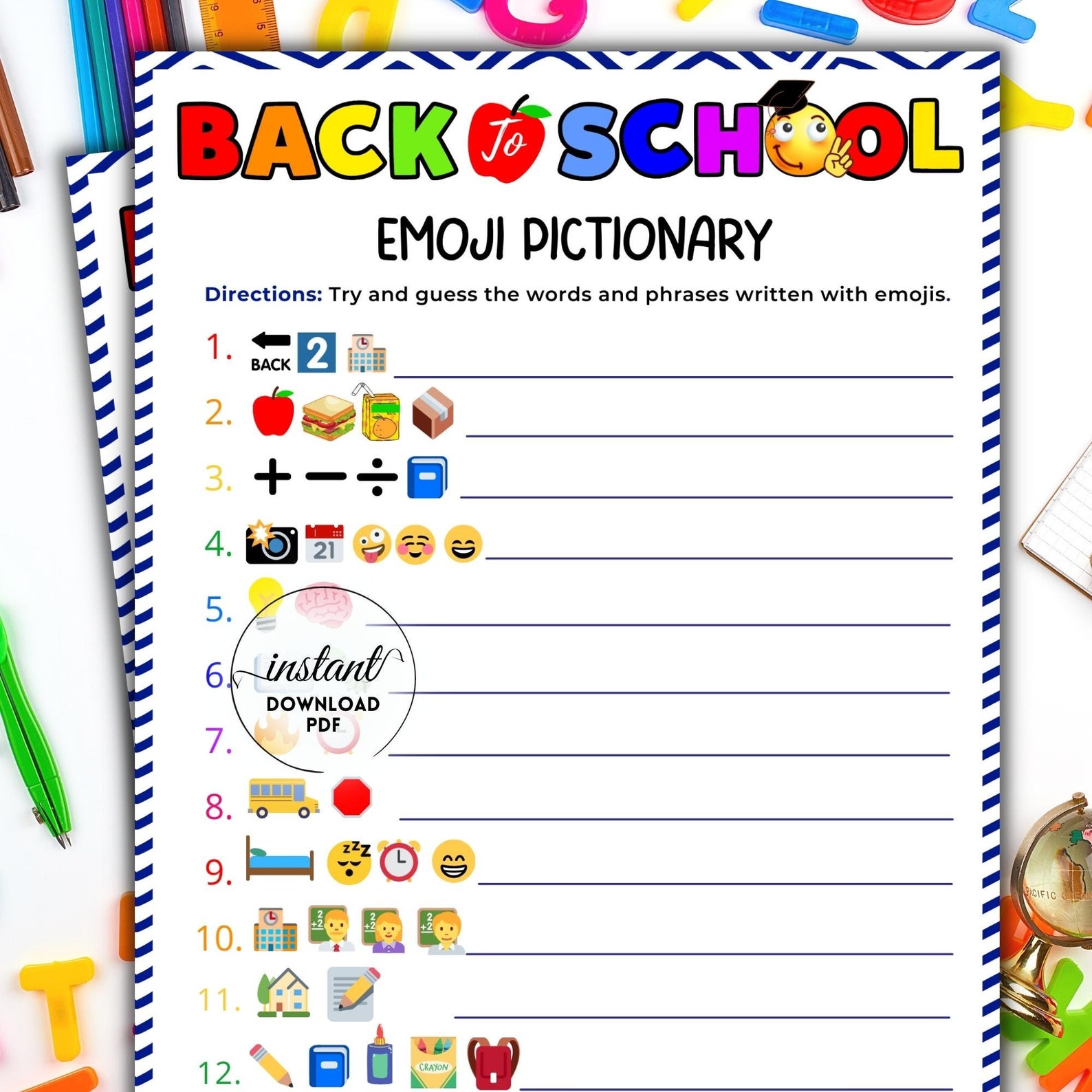 Back to School Emoji Game, Printable Back to School Game, Emoji ... Back to School Emoji Game, Printable Back to School Game, Emoji ...