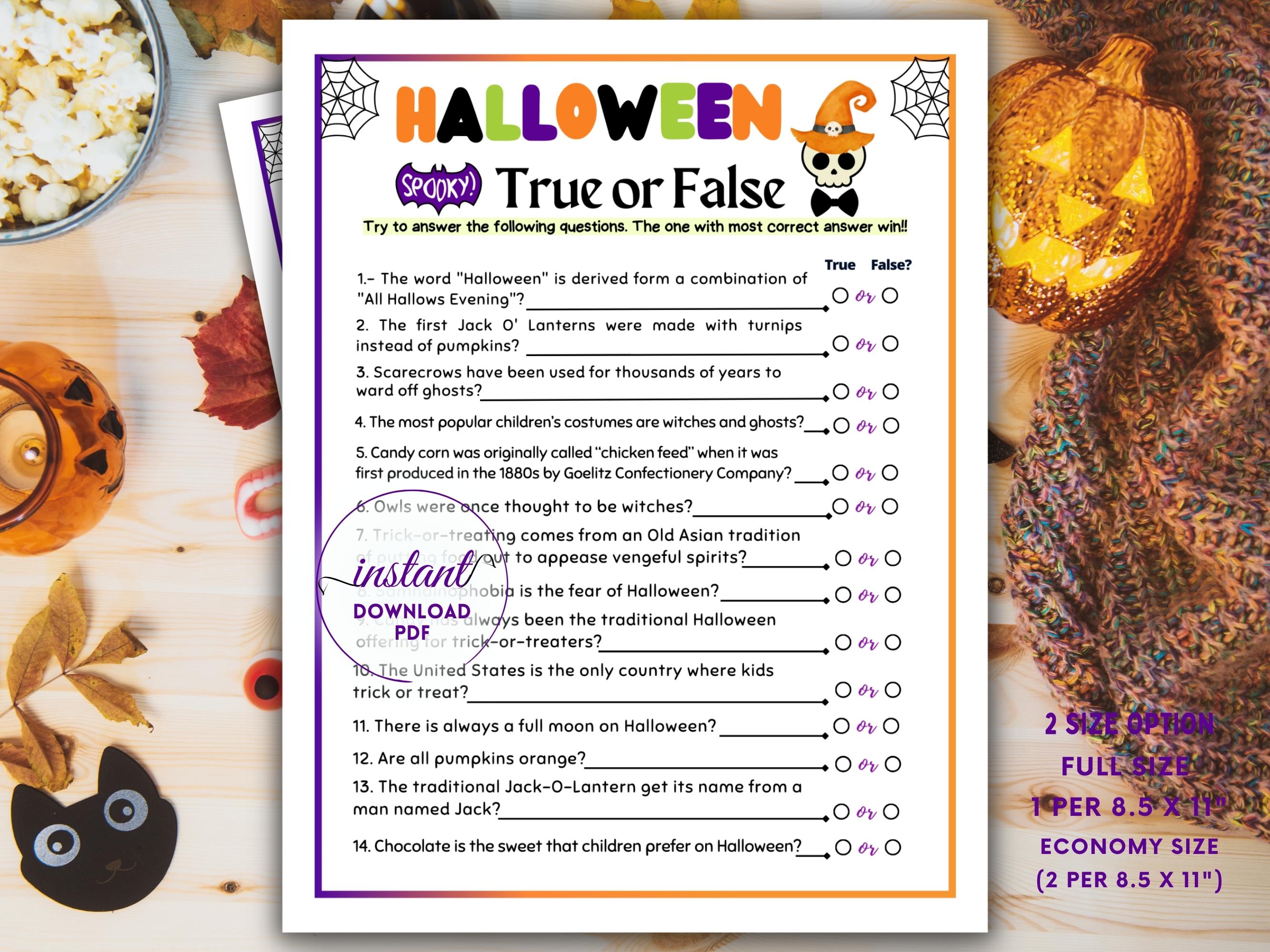 Halloween True or False Game, Printable Halloween Party Game, Halloween ...