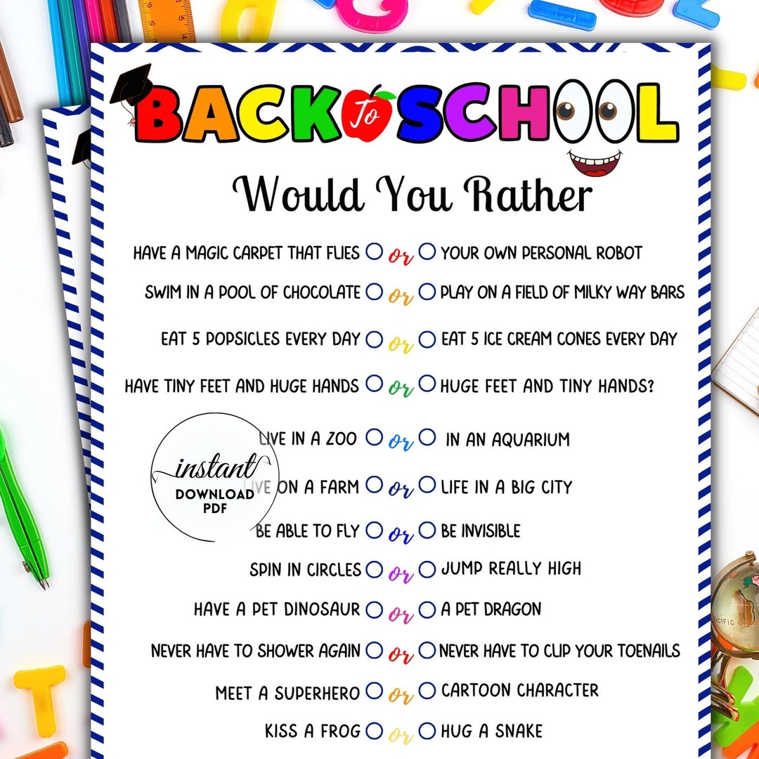 Back to School Would You Rather, Printable Back to School Game, First ...