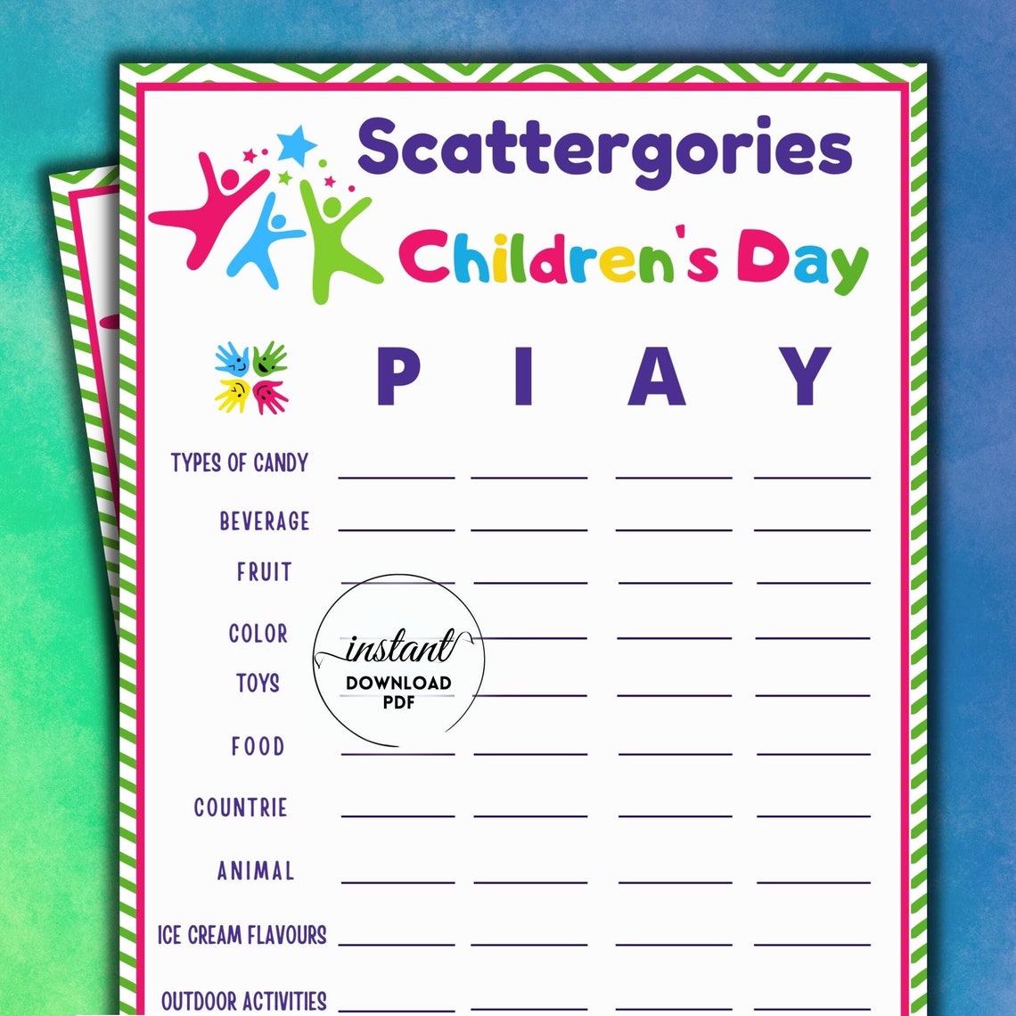 Printable Scattergories, Children's Day Game, Kids Party Game ...