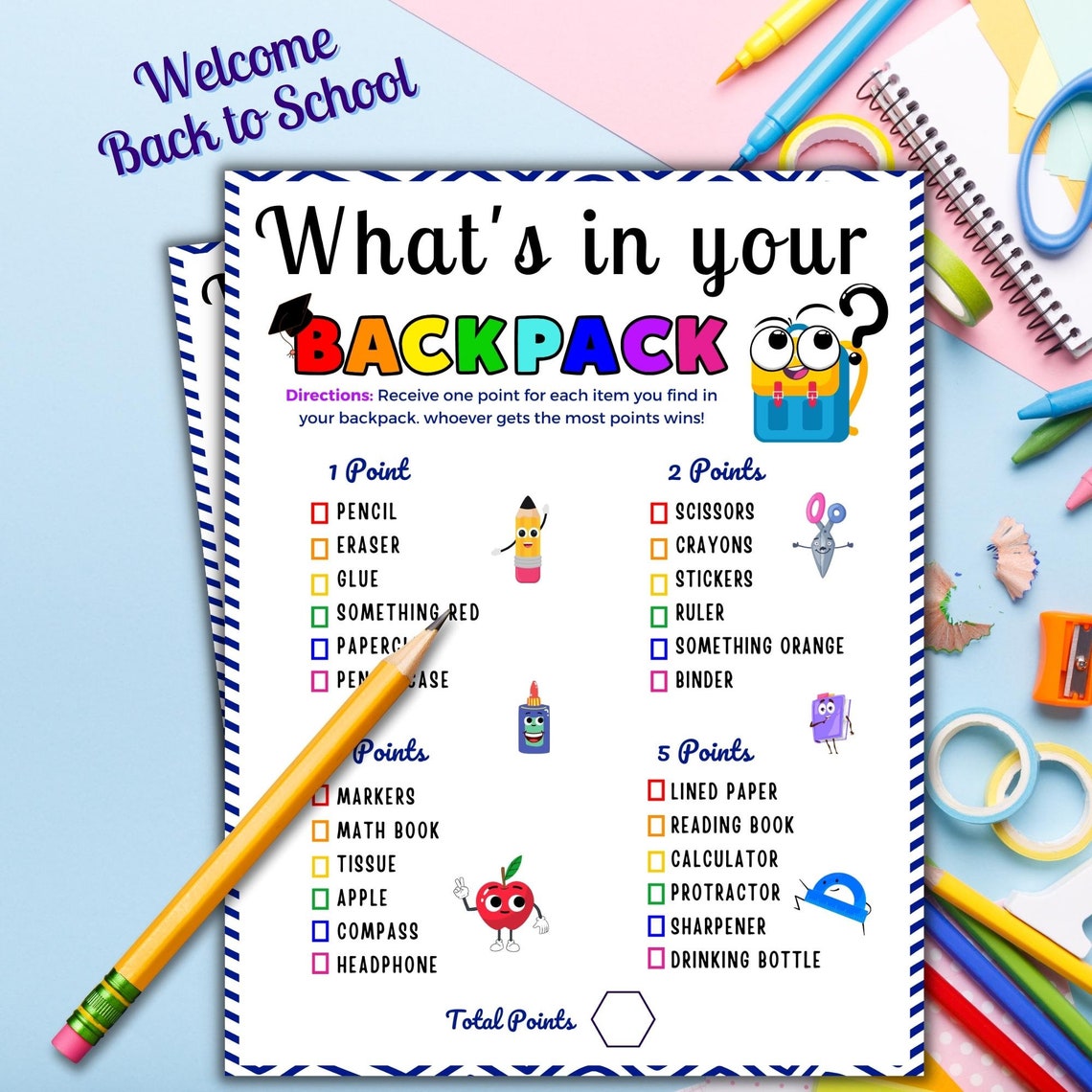 What's in Your Backpack, Printable Back to School Game, School ...