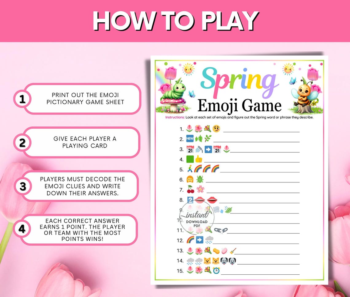 Spring Emoji Pictionary Game, Spring Party Game, Spring Family Game ...