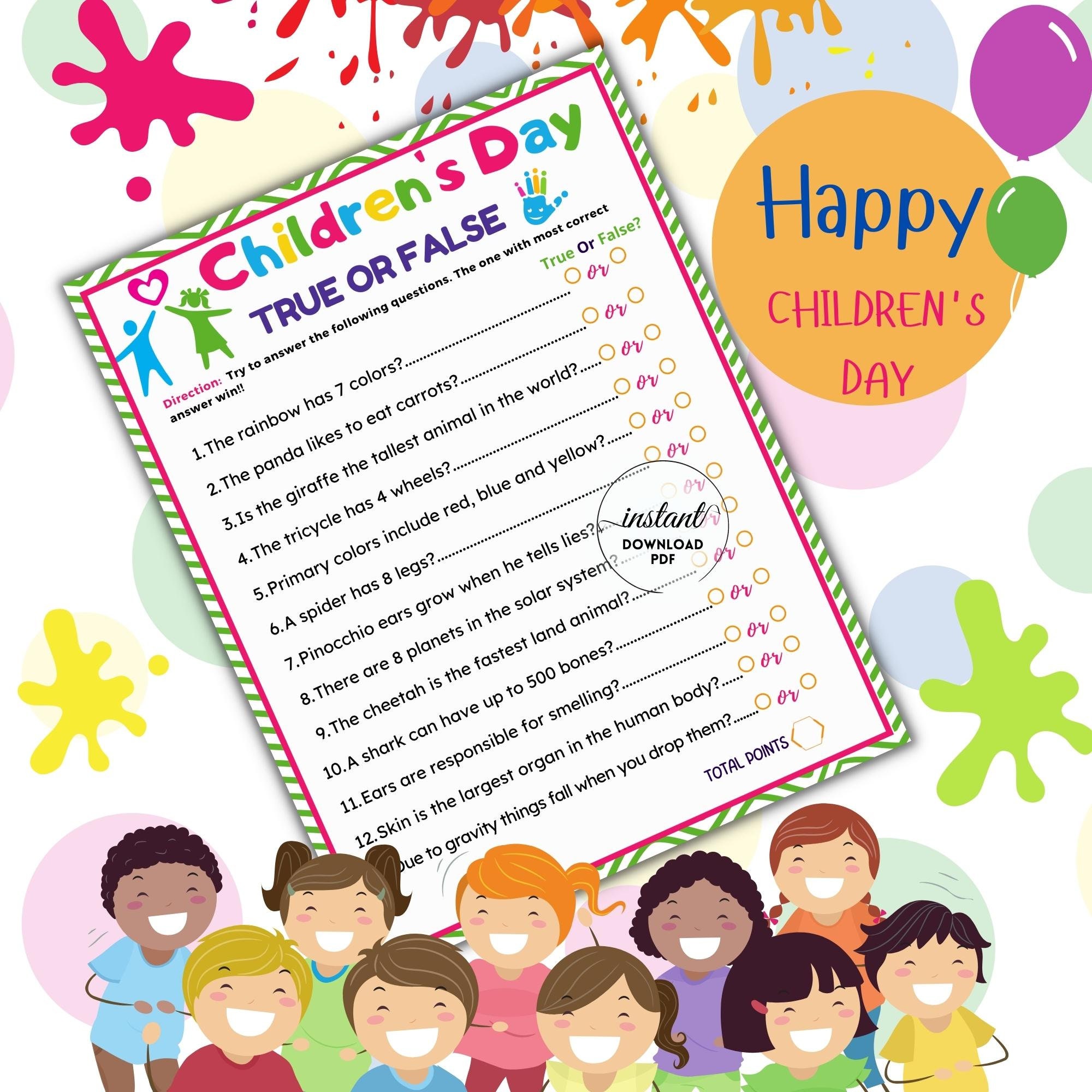 Children's Day Trivia Game, Kids Trivia, True or False Game, Kids Quiz ...