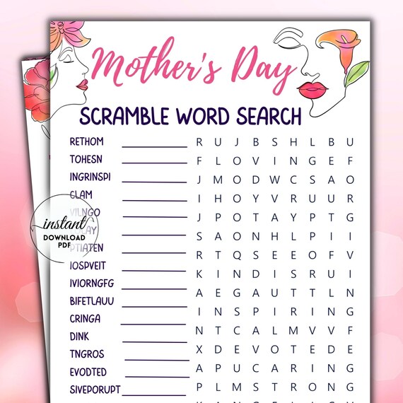 Mother's Day Word Scramble Game Word Search Mother Word - Etsy