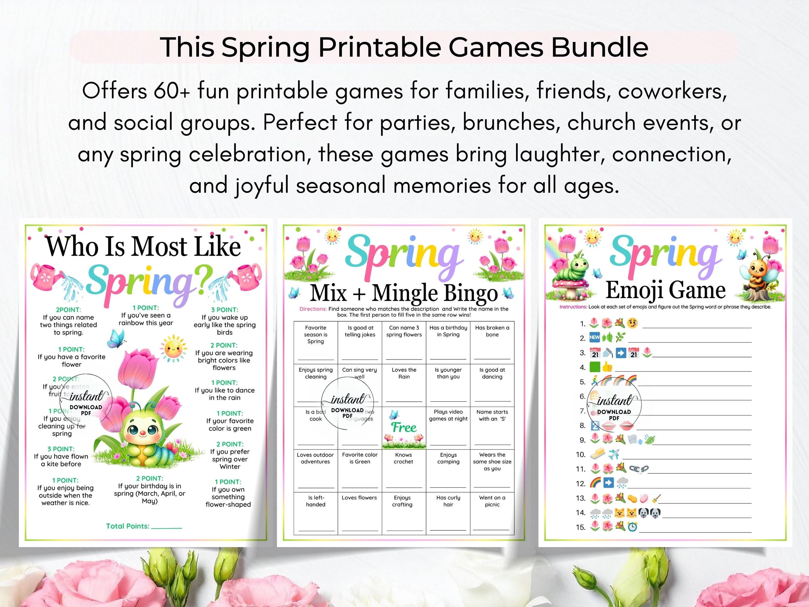 Spring Games MEGA Bundle: 60 Fun Printable Party Games, Seasonal ...