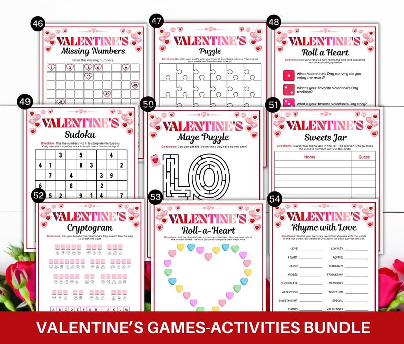 Valentine's Day Games Bundle, 62 Printable Activities (digital Download ...