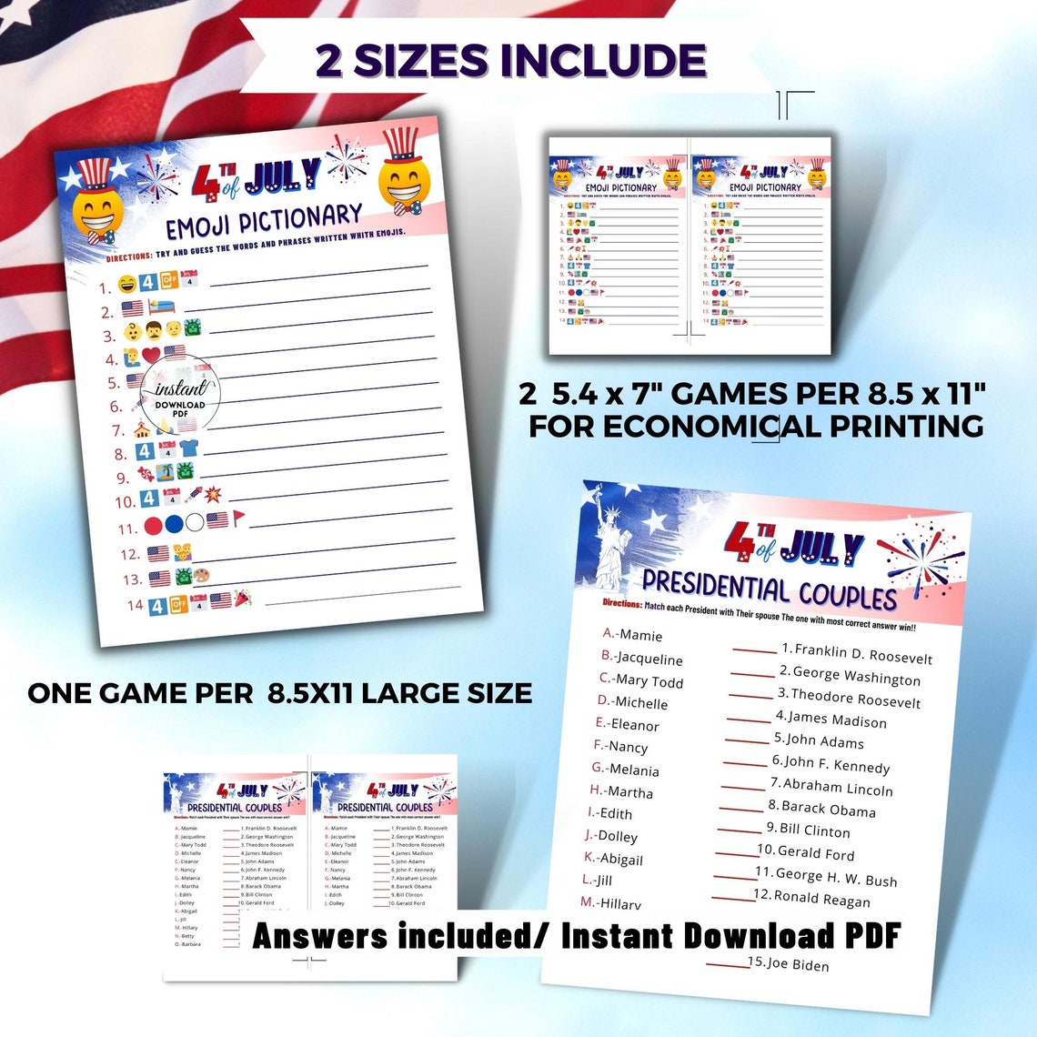 Fourth of July Game Bundle, Printable Fourth of July Games, Activities ...
