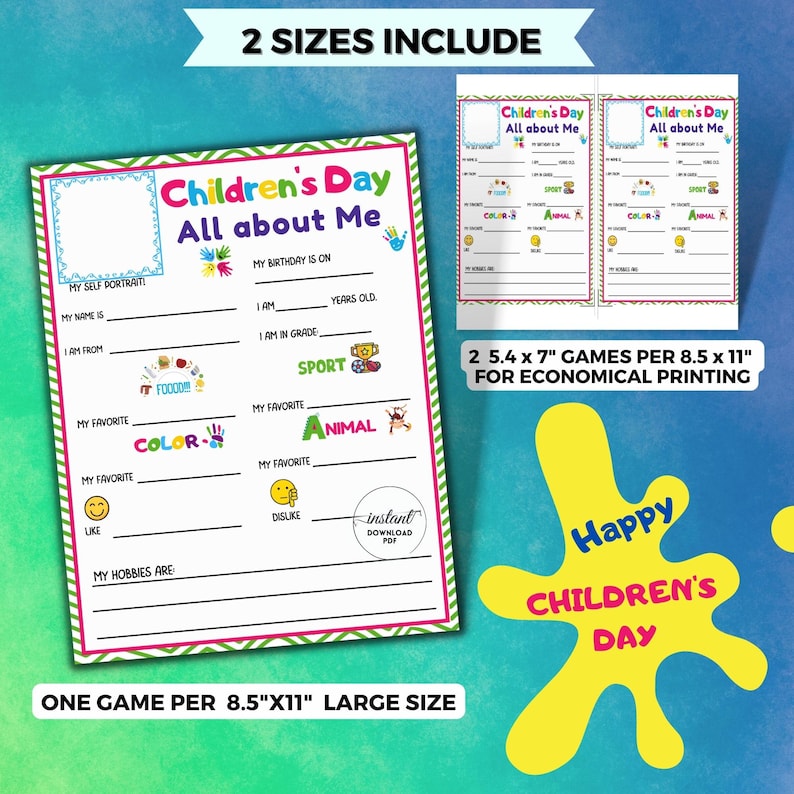 Children's Day All About Me Printable Activity (PDF) - Etsy