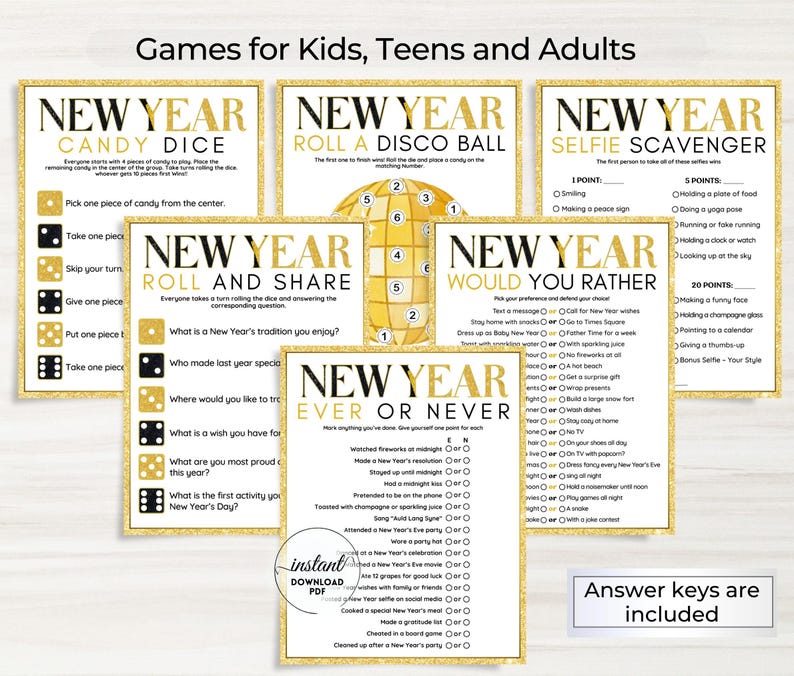 New Year’s Game Bundle: 50 Printable Party Icebreaker Activities ...