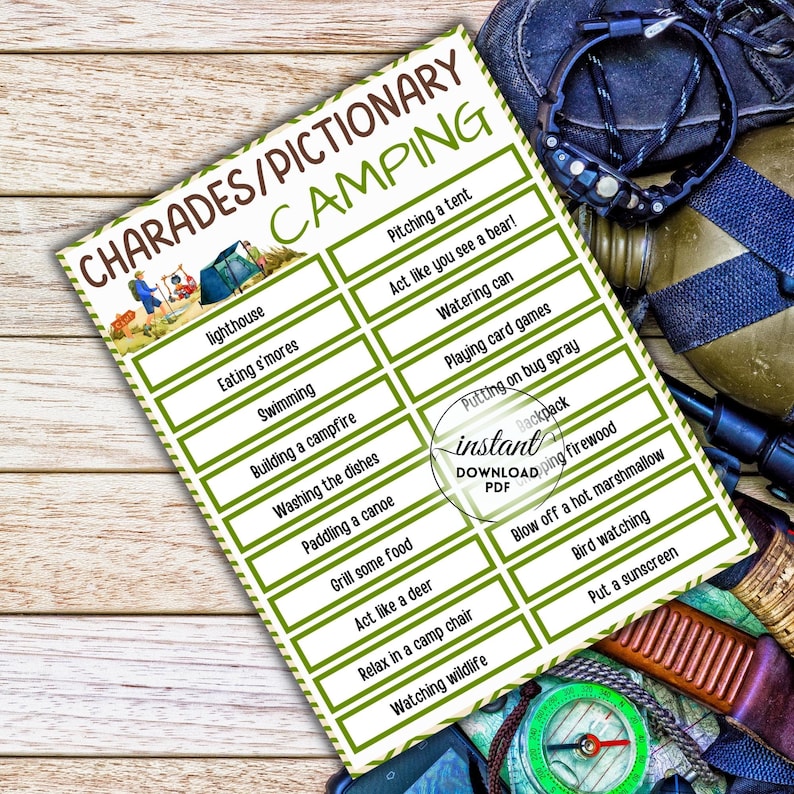 Camping Charades, Pictionary Card Game, Camping Activities for Kids ...