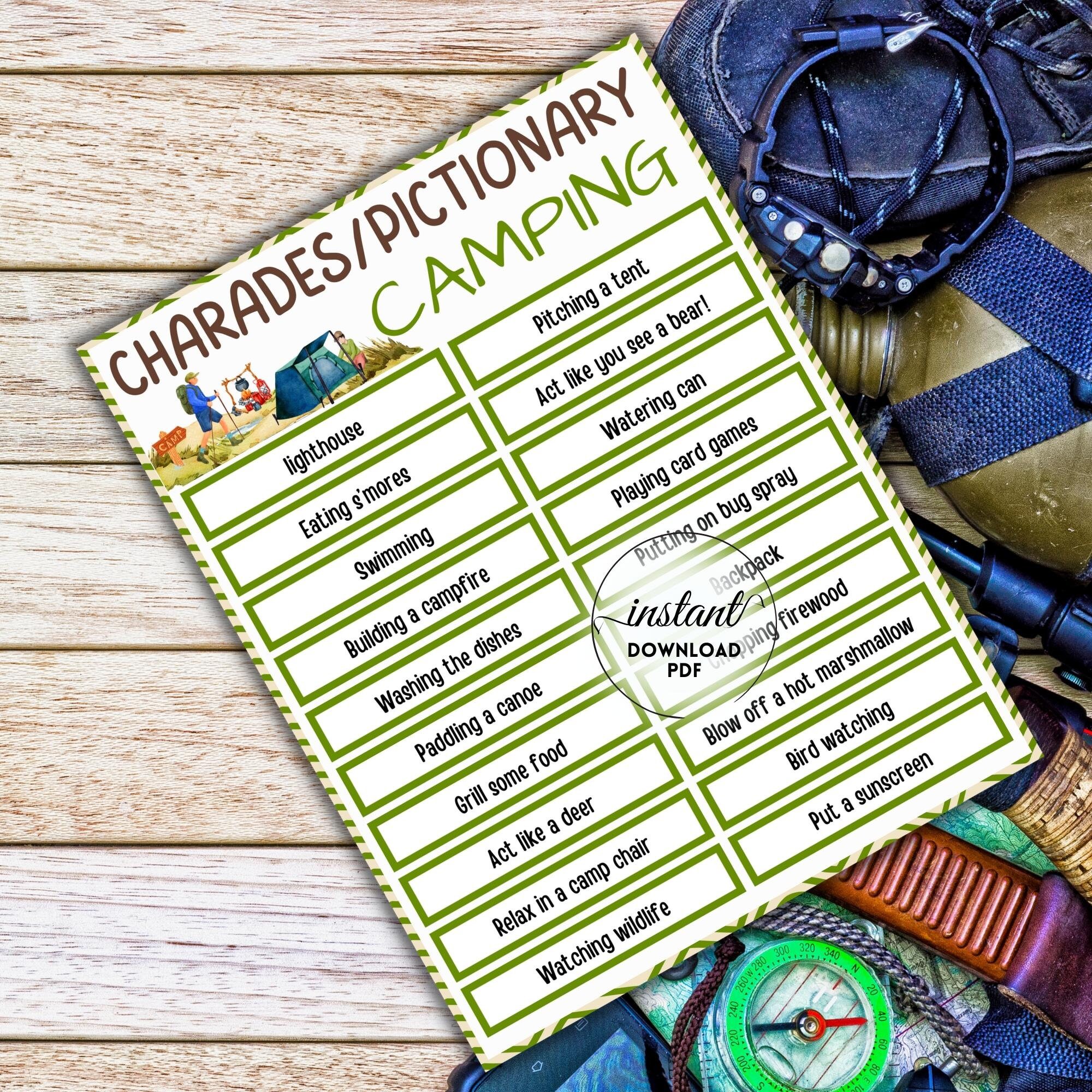 Camping Charades, Pictionary Card Game, Camping Activities for Kids ...