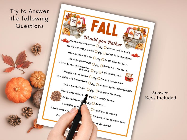 Fall Would You Rather, Autumn Game,fall Activities for Kids & Adults ...