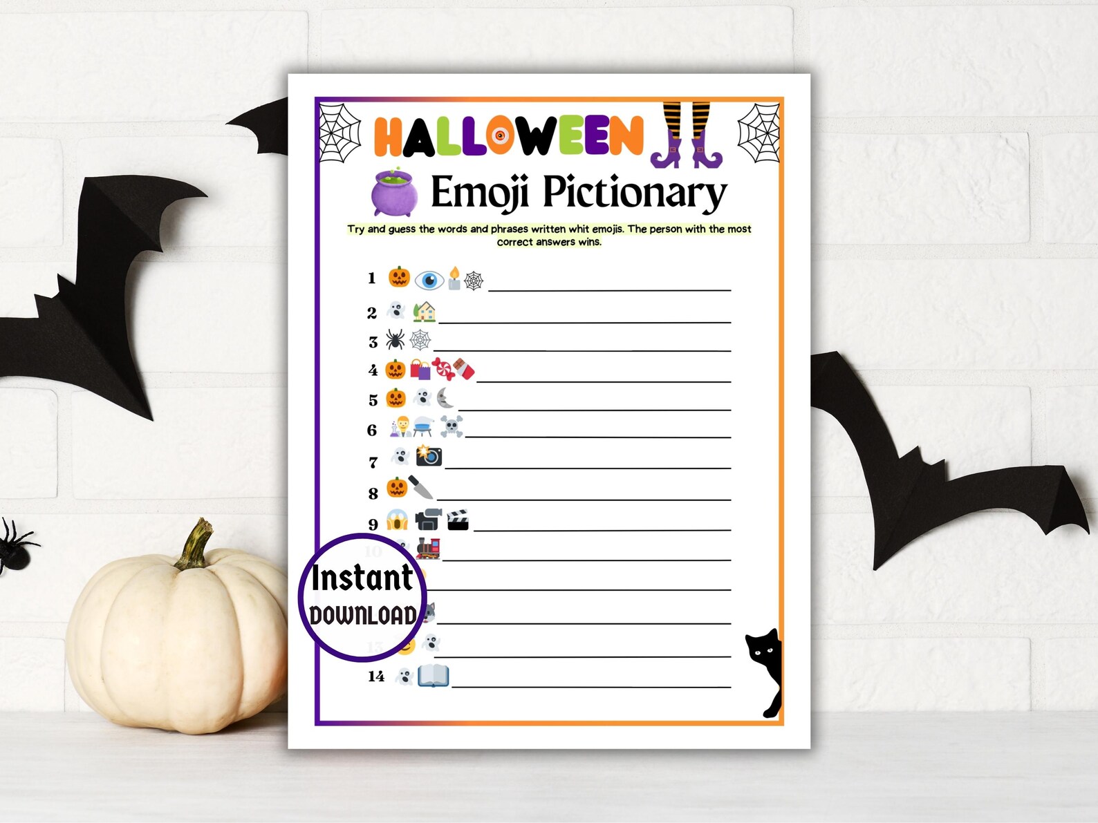 Halloween Emoji Pictionary Printable Game, Halloween Party Games ...