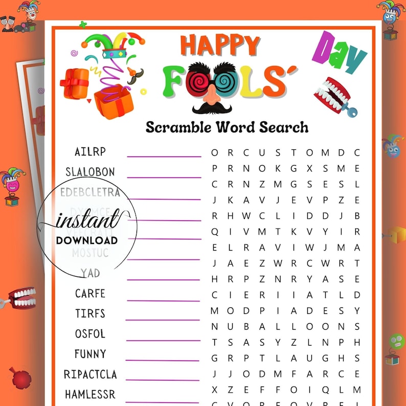Scramble Word Search Game, Happy Fools Day, Scramble, Word Search ...