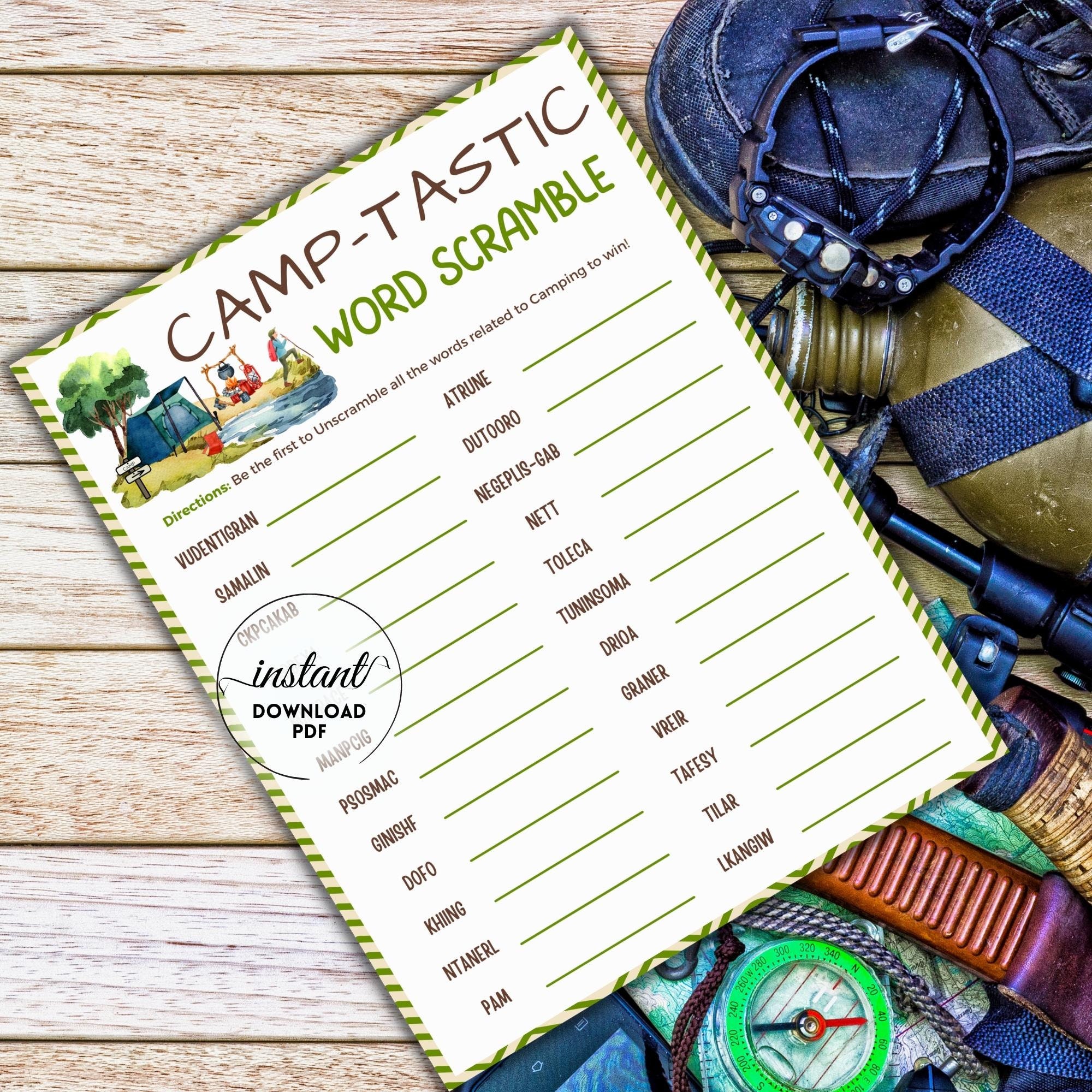 Camping Word Scramble Game, Camping Activities for Kids & Adults ...