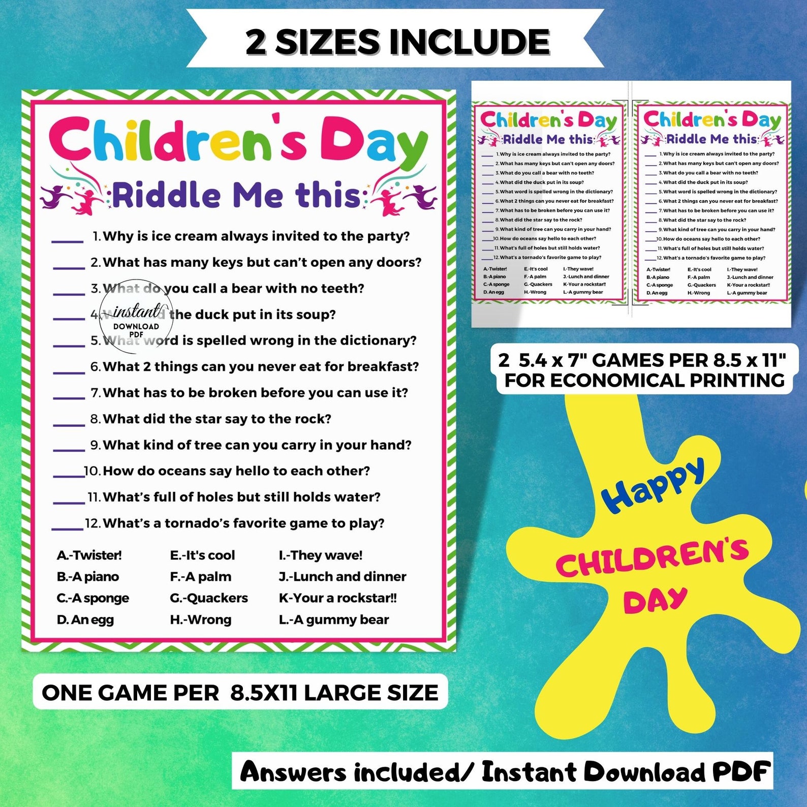 Children's Day Riddle Me This, Printable Activities for Kids, Riddles ...