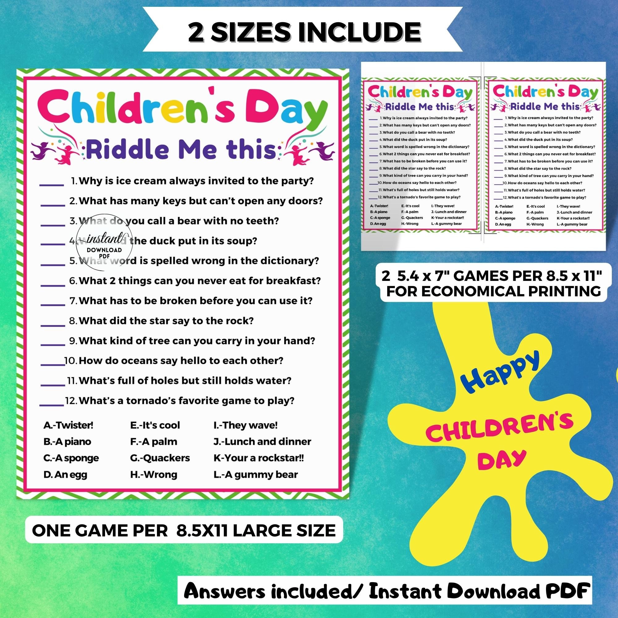 Children's Day Riddle Me This, Printable Activities for Kids, Riddles ...