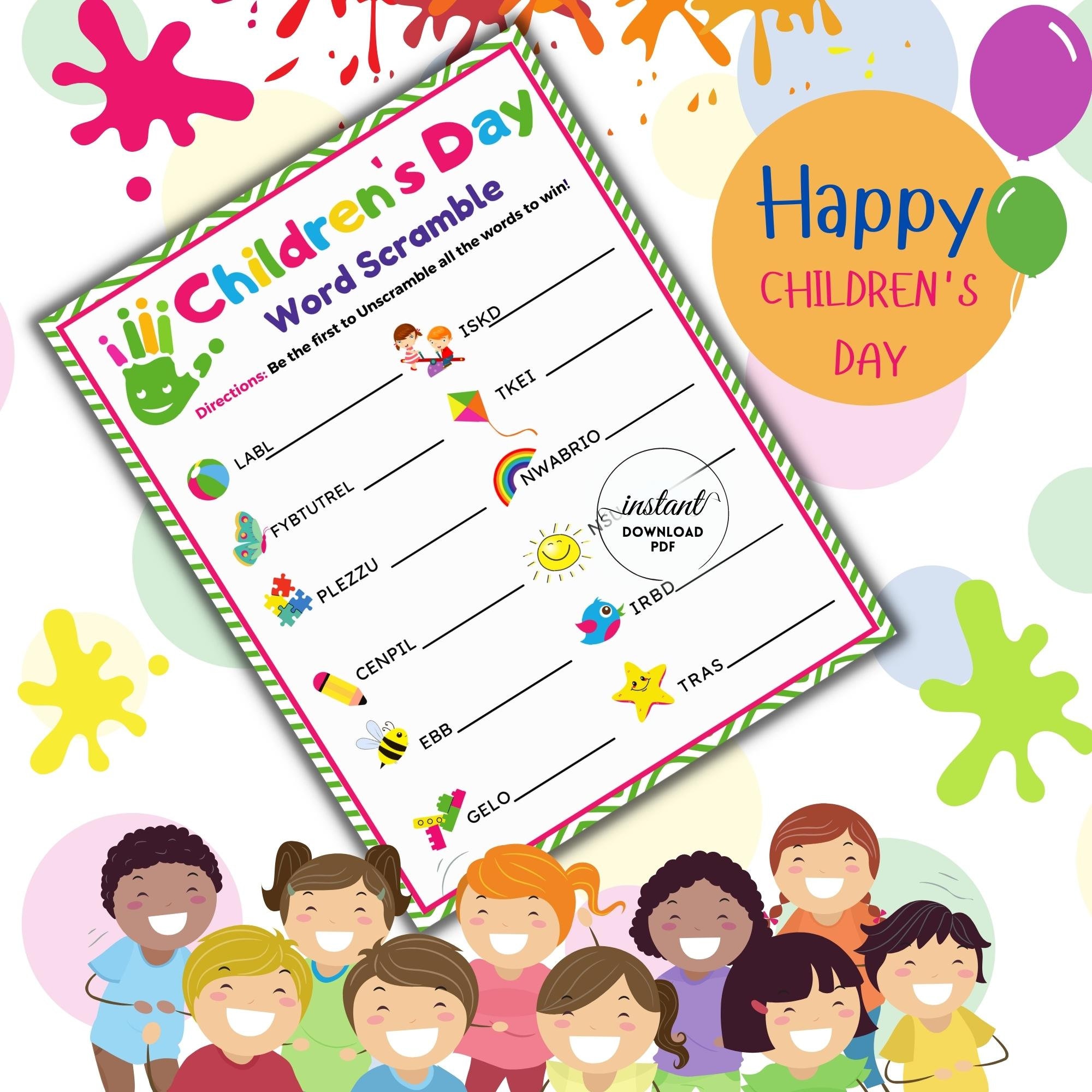 Children's Day Word Scramble, Games for Kids Printable, Word Scramble ...