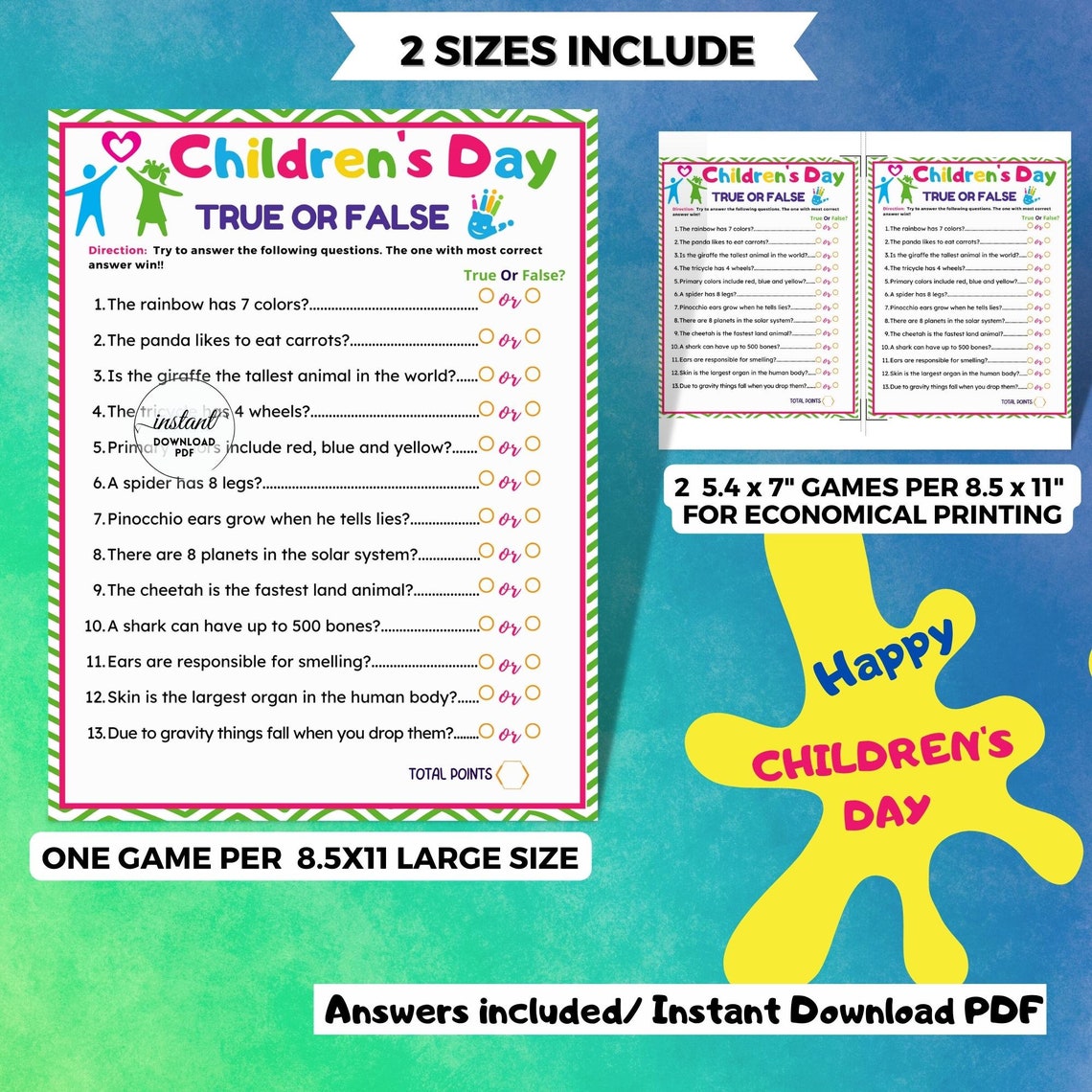 Children's Day Trivia Game, Kids Trivia, True or False Game, Kids Quiz ...