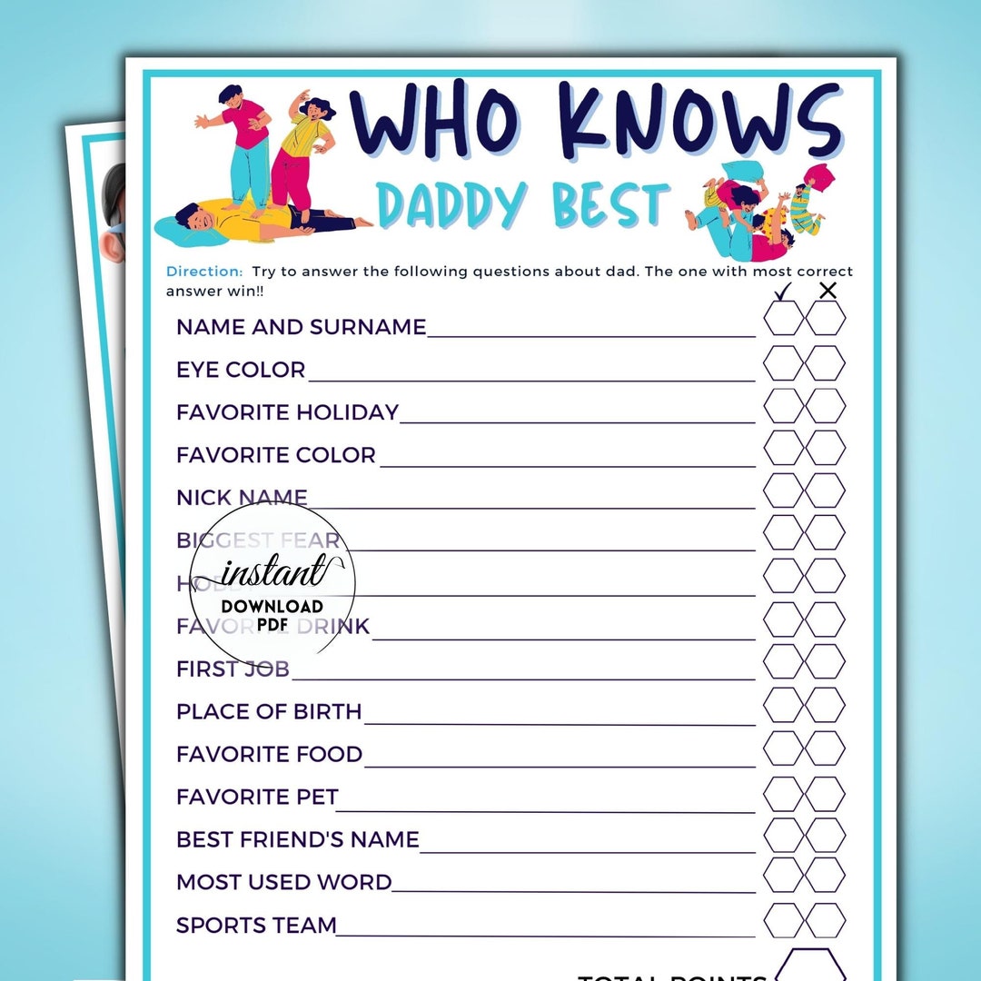 Father's Day Game, Who Knows Daddy Quiz (PDF Printable - Etsy