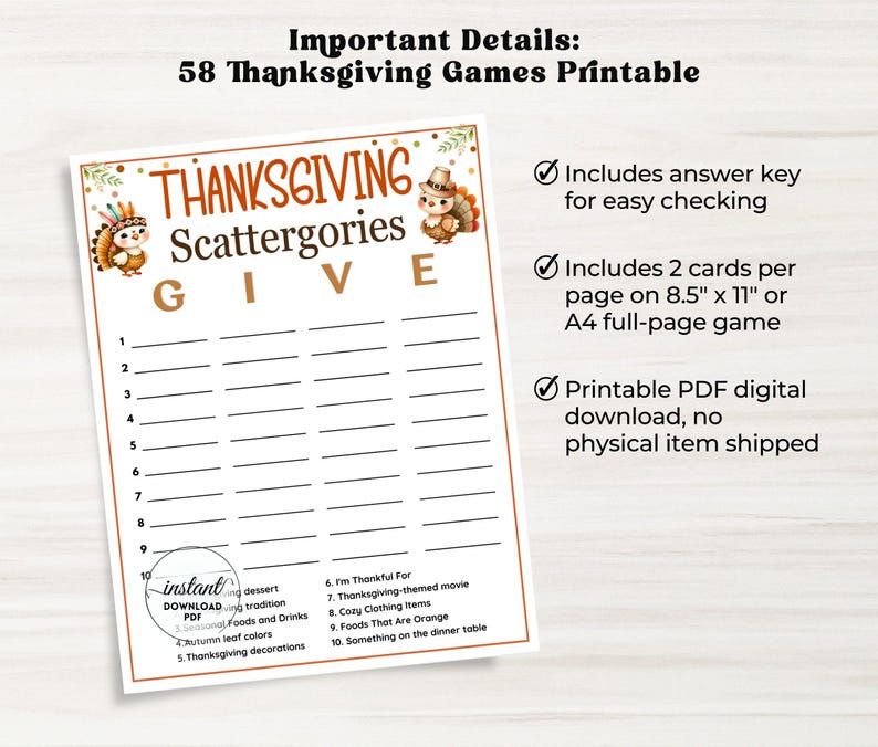Thanksgiving Games Bundle: Printable Family Activities (PDF Download ...