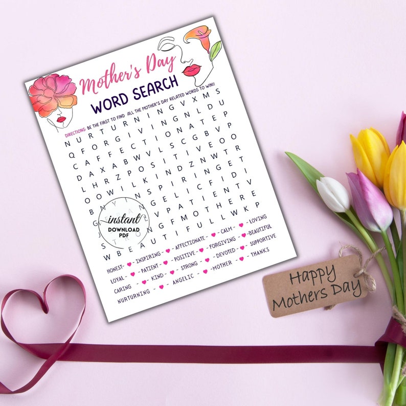 Mother's Day Word Search Game, Printable Word Search, Mother's Day Game ...