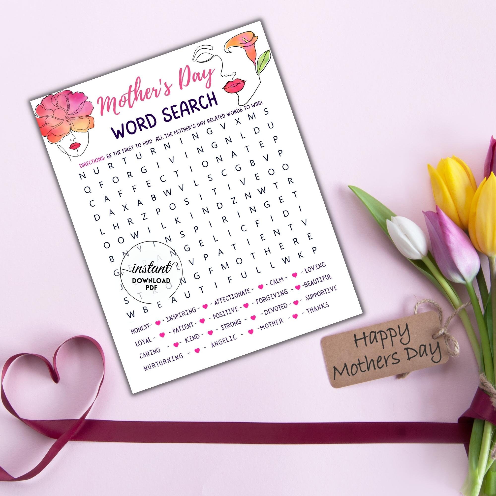 Mother's Day Word Search Game, Printable Word Search, Mother's Day Game ...