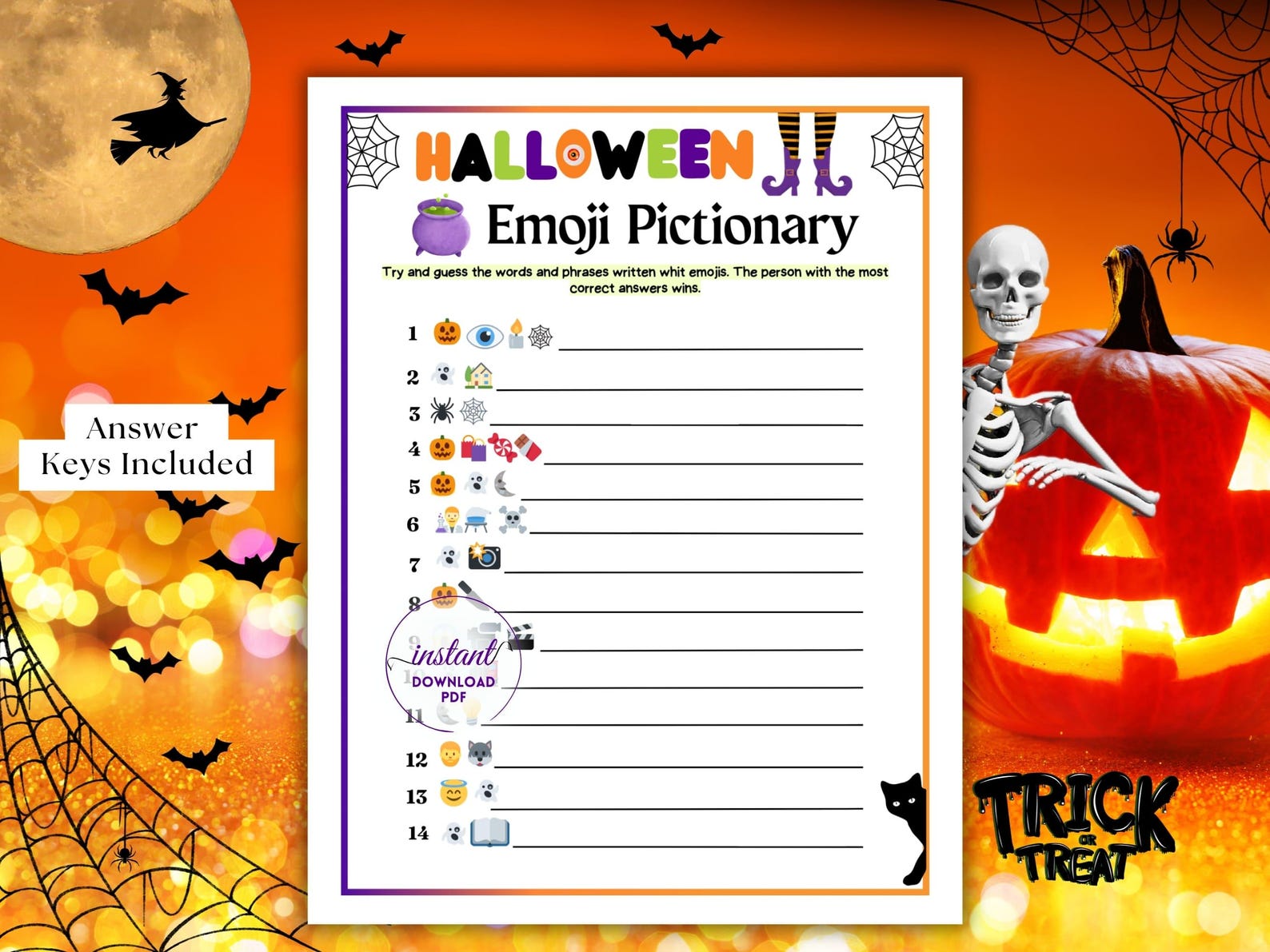 Halloween Emoji Pictionary Printable Game, Halloween Party Games ...