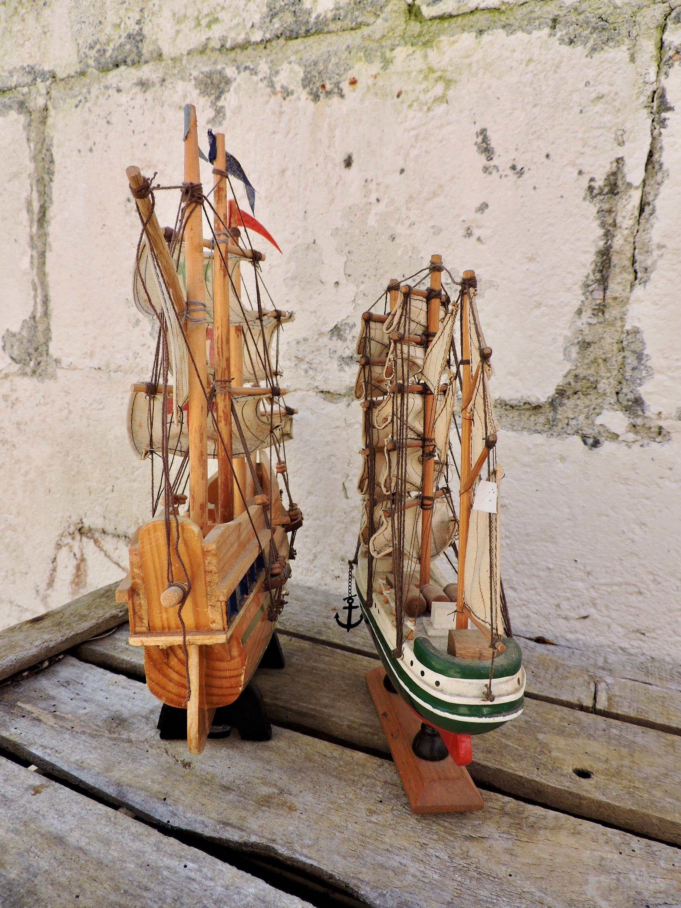 Two Vintage Model Boats, Model Sailing Vessel, 2 Miniature Sailing ...