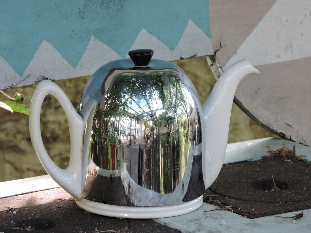 Ceramic Tea Pot With Stainless Steel Insulator Cozy, Vintage Insulated ...