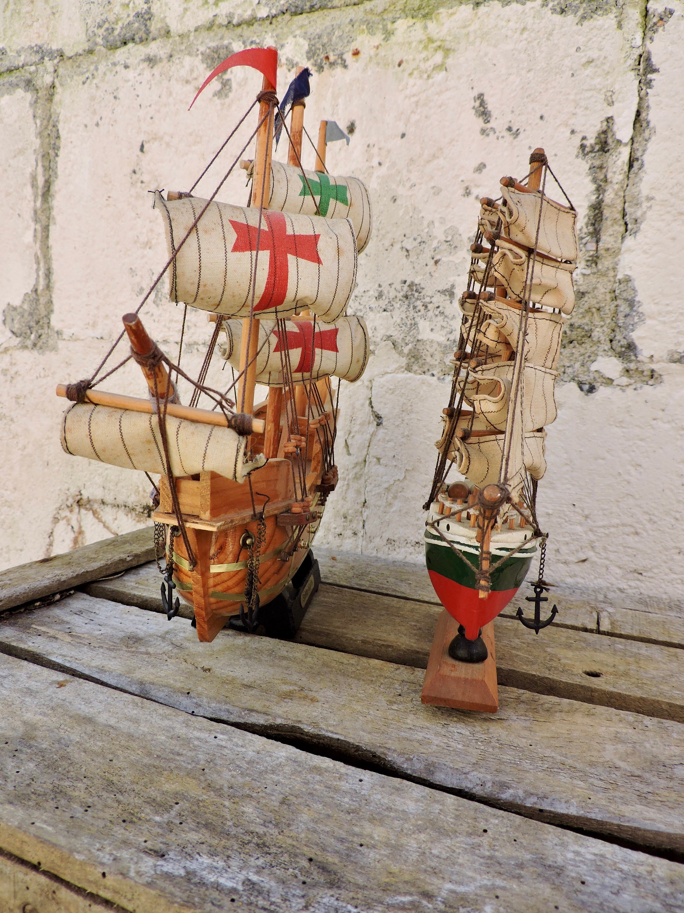 Two Vintage Model Boats, Model Sailing Vessel, 2 Miniature Sailing ...