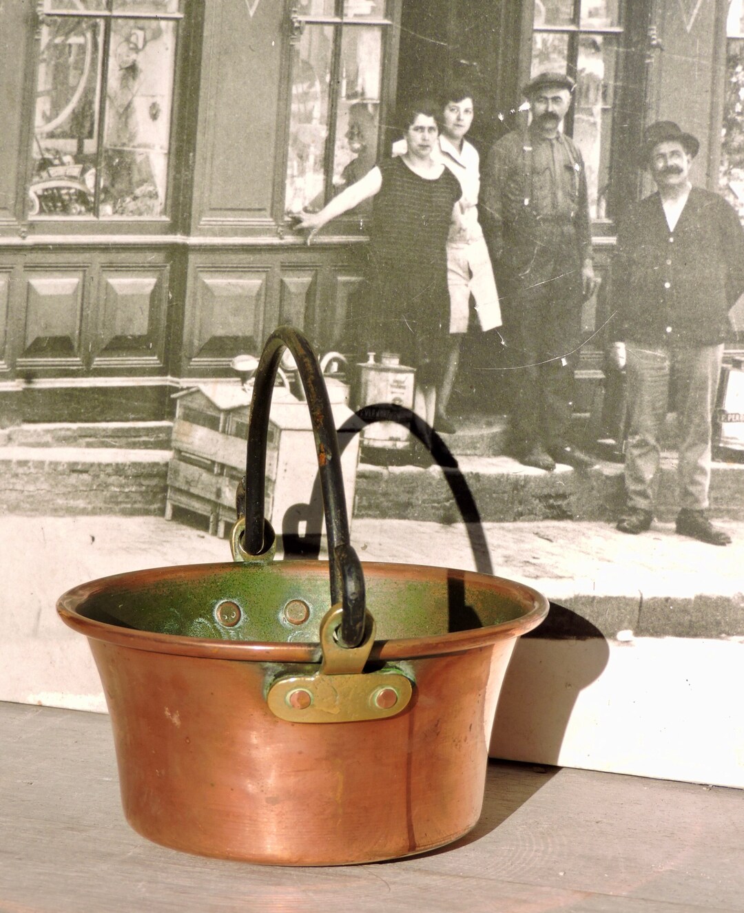 Copper Cauldron With Hand Forged Iron Handle, Vintage French Artisan ...