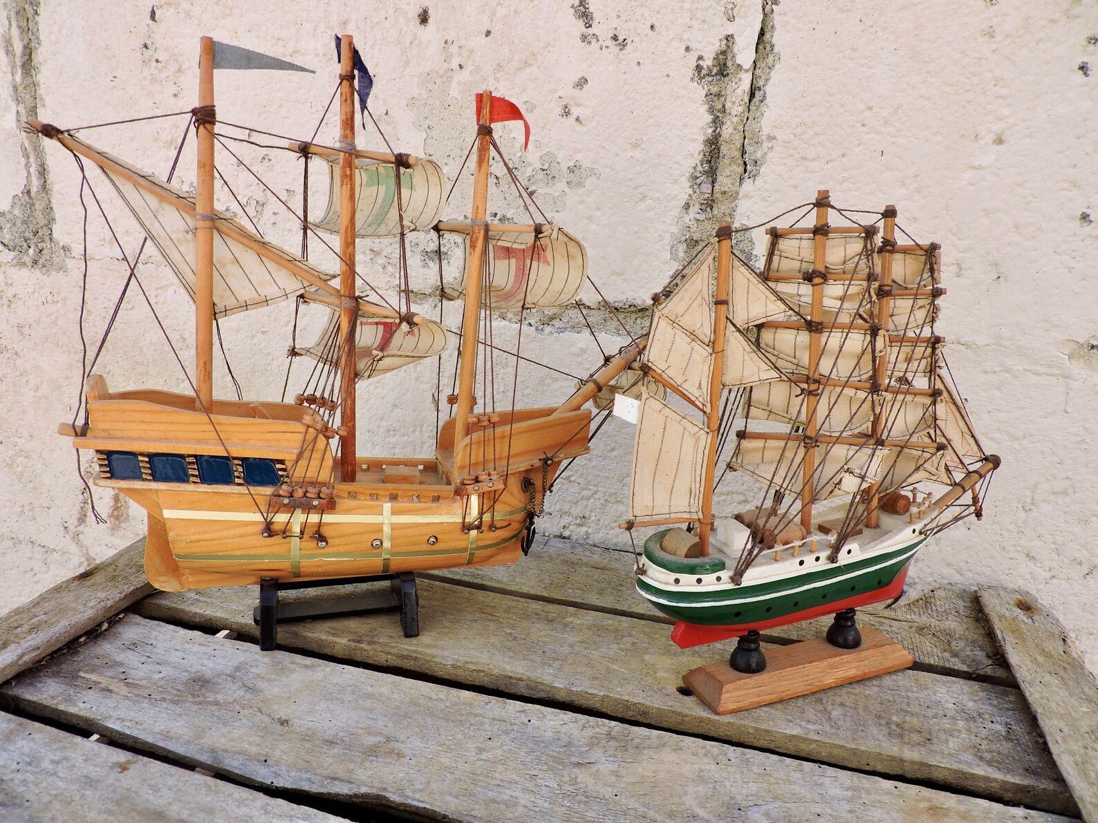 Two Vintage Model Boats, Model Sailing Vessel, 2 Miniature Sailing ...