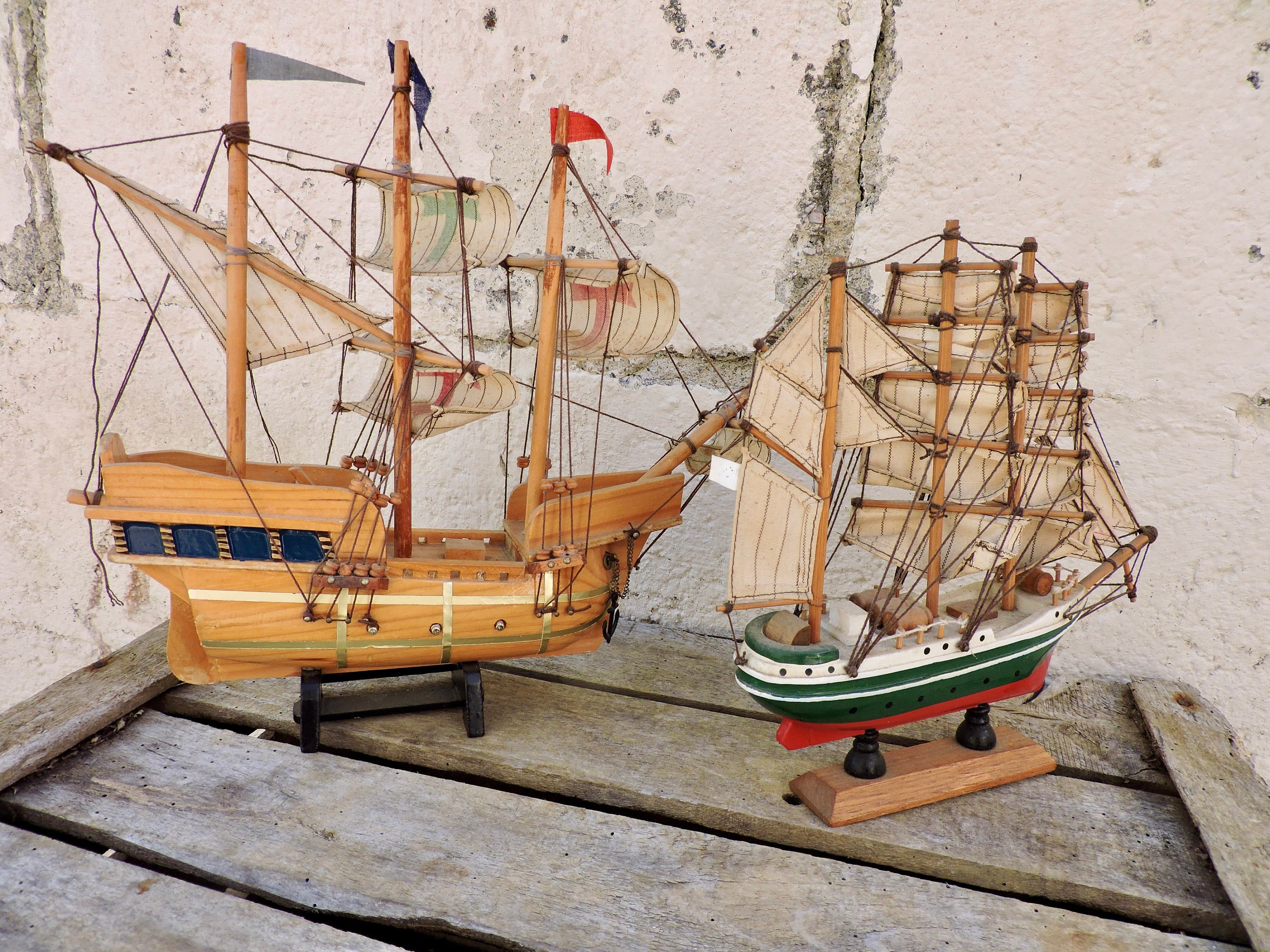 Two Vintage Model Boats, Model Sailing Vessel, 2 Miniature Sailing ...