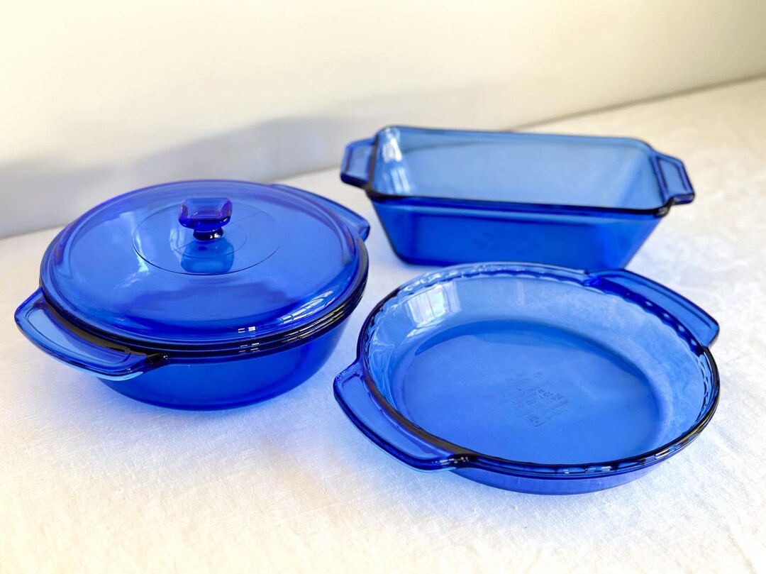 Vintage Anchor Hocking Cobalt Blue Bakeware Casserole Dish, Pie Dish ...