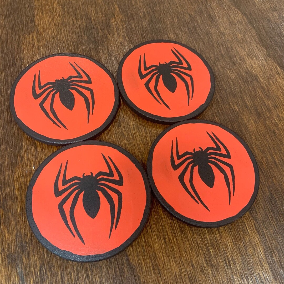 Spider-man Coasters, Set of 4, Hand Painted, Spider Man Marvel Coasters ...
