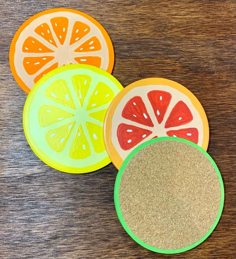 Fruit Slice Coasters Set of 4 Hand Painted Lime Lemon - Etsy