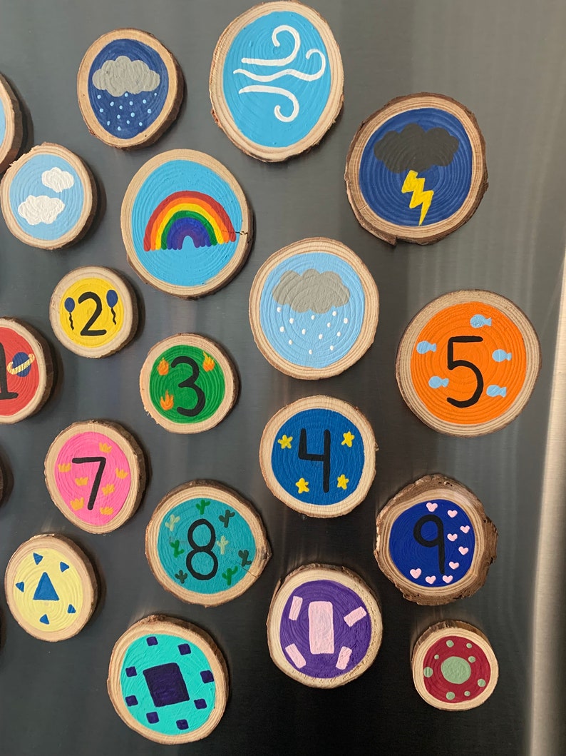 Wooden Numbers Shapes Weather Magnets, ABC Refrigerator Magnets for ...