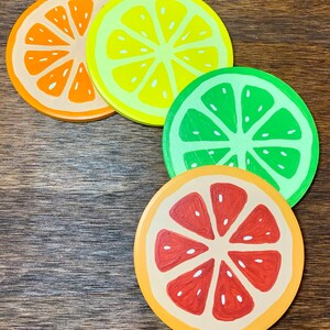 Fruit Slice Coasters, Set of 4, Hand Painted, Lime Lemon Orange ...