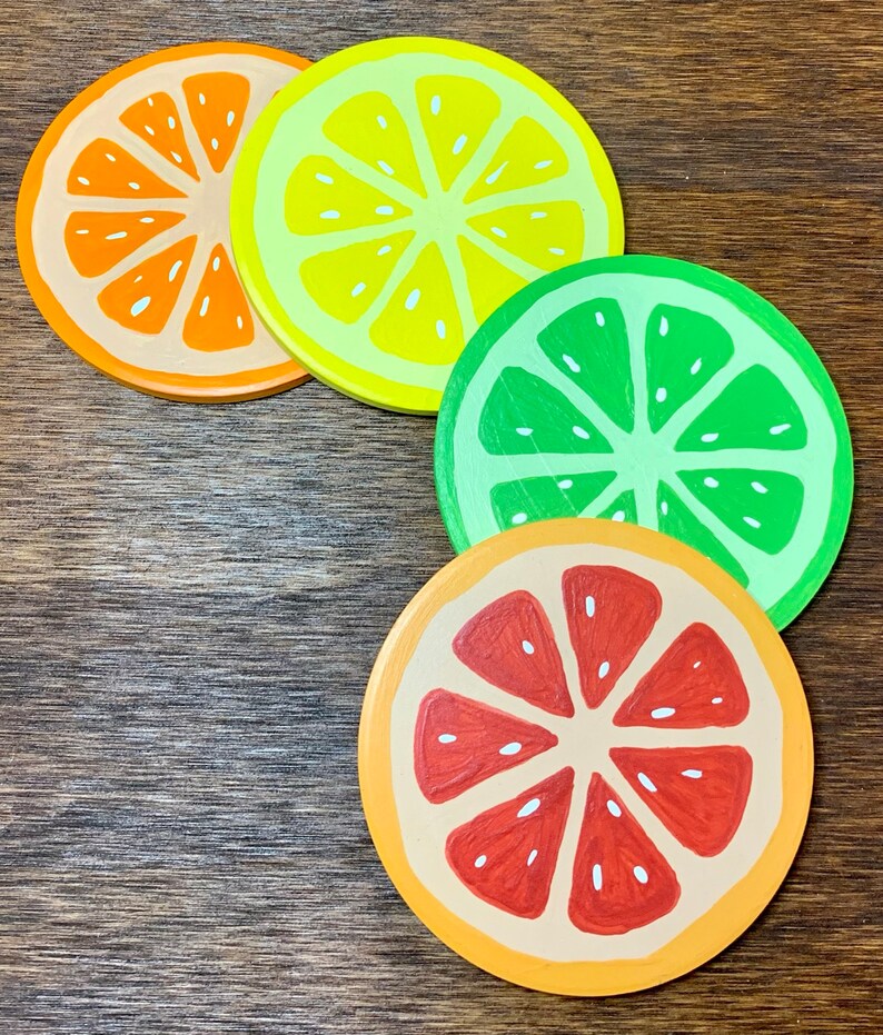 Fruit Slice Coasters Set of 4 Hand Painted Lime Lemon - Etsy