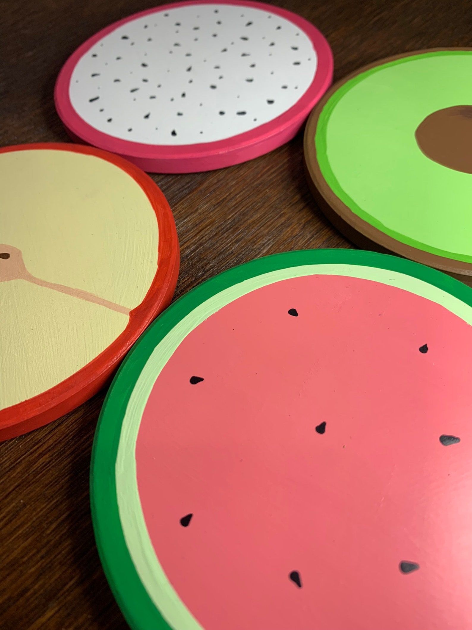 Fruit Slice Coasters, Set of 4, Hand Painted, Watermelon Dragonfruit ...