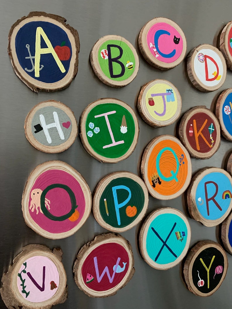Wooden Alphabet Magnets ABC Refrigerator Magnets for Kids - Etsy
