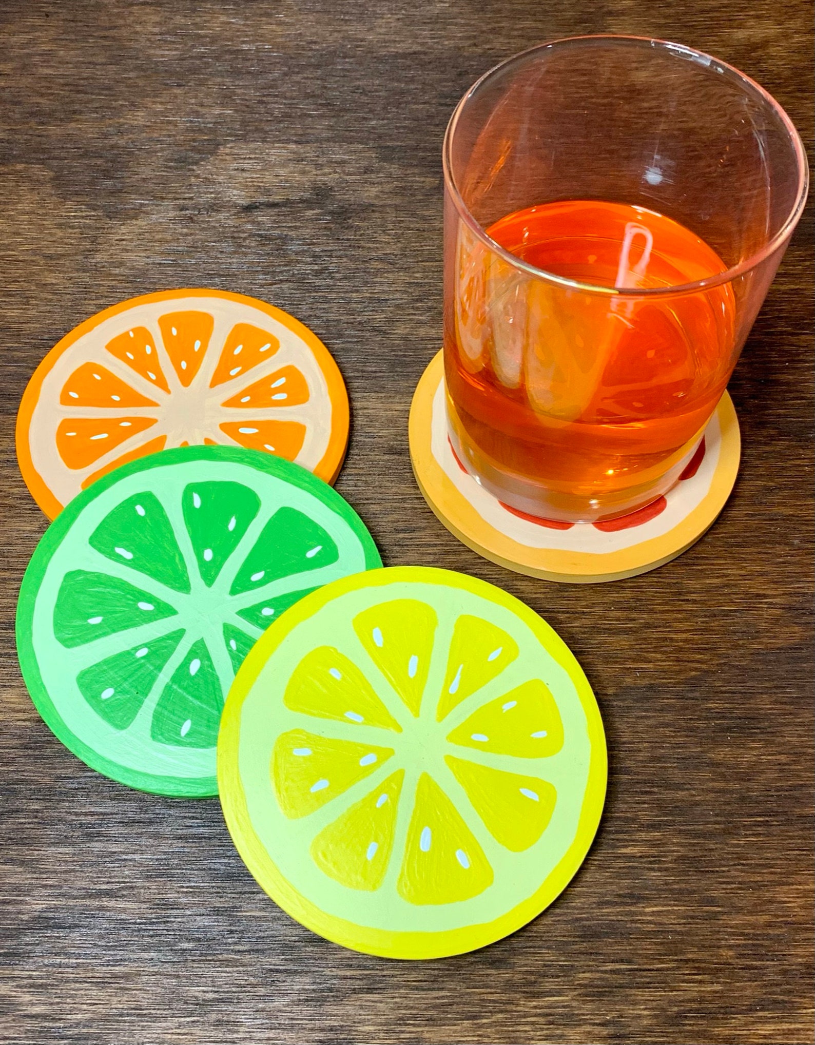 Fruit Slice Coasters Set of 4 Hand Painted Lime Lemon - Etsy