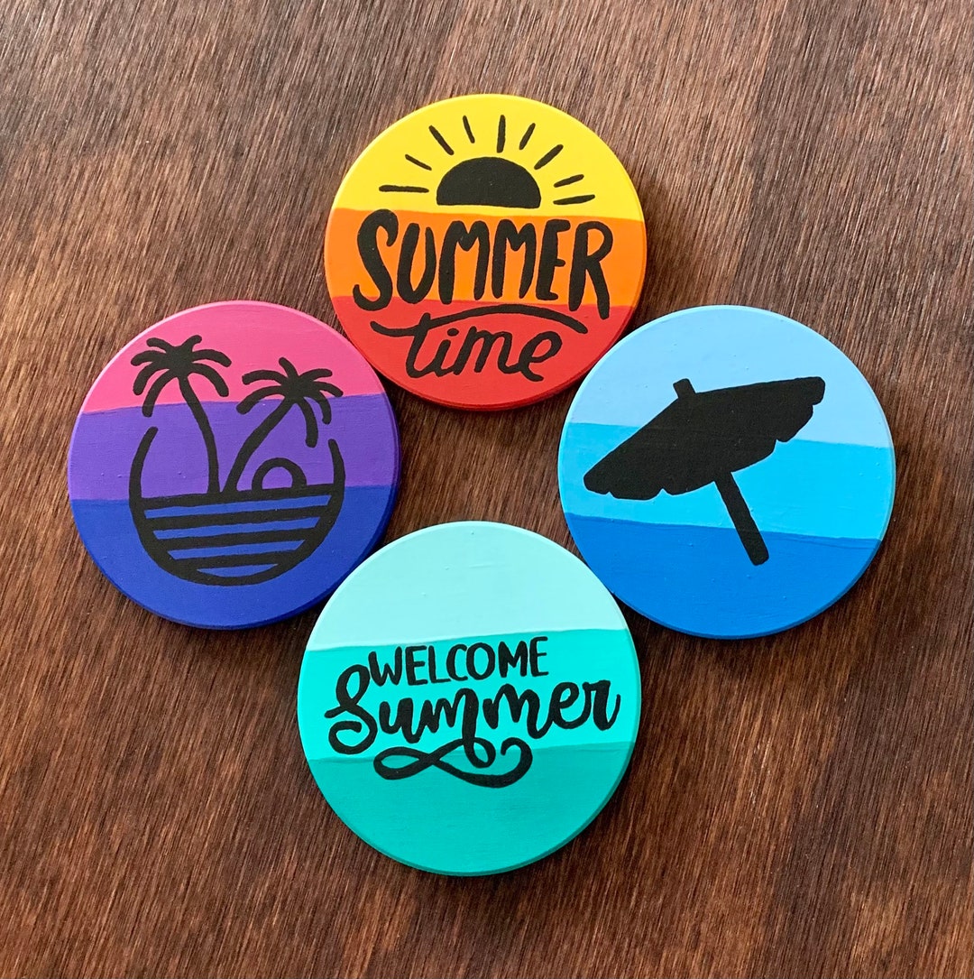 Summer Coasters Set of 4 Hand Painted Beach Sun Welcome - Etsy