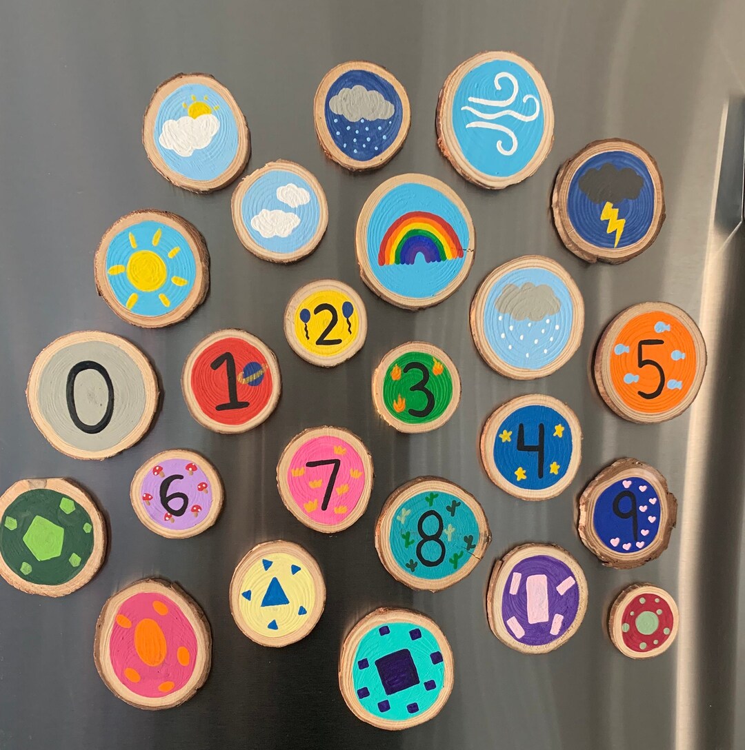 Wooden Numbers Shapes Weather Magnets, ABC Refrigerator Magnets for ...